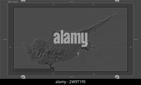 Cyprus highlighted on a Bilevel elevation map with lakes and rivers ...