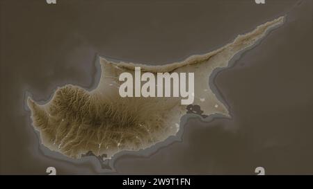 Cyprus highlighted on a Colored elevation map with lakes and rivers ...