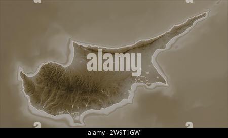 Cyprus outlined on a Colored elevation map with lakes and rivers Stock ...