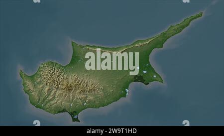 Cyprus highlighted on a Colored elevation map with lakes and rivers ...