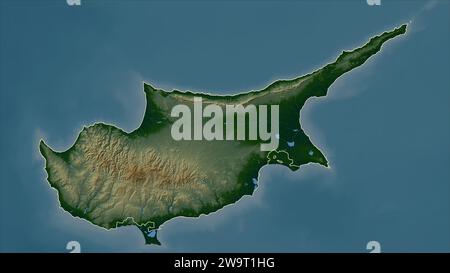 Cyprus outlined on a elevation map colored in sepia tones with lakes ...
