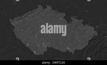Czechia highlighted on a Bilevel elevation map with lakes and rivers ...
