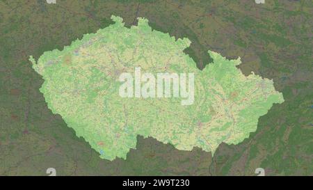 Czechia highlighted on a topographic, OSM standard style map map with the country's capital ...
