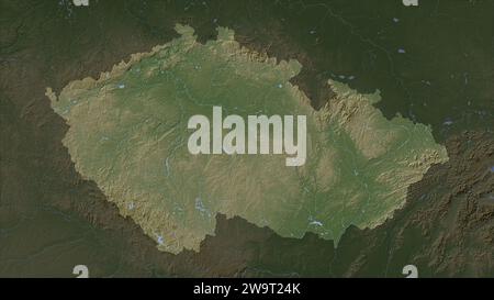 Czechia highlighted on a Colored elevation map with lakes and rivers ...