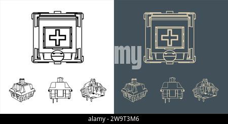 Mechanical Keyboard Switch wireframe blueprint vector illustration ...