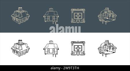 Mechanical Keyboard Switch wireframe blueprint vector illustration ...