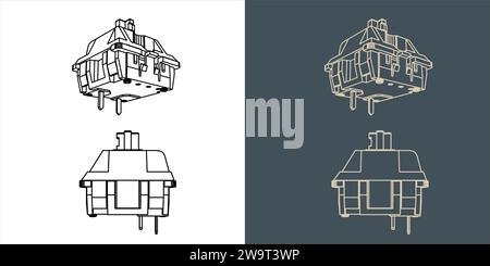 Mechanical Keyboard Switch wireframe blueprint vector illustration ...