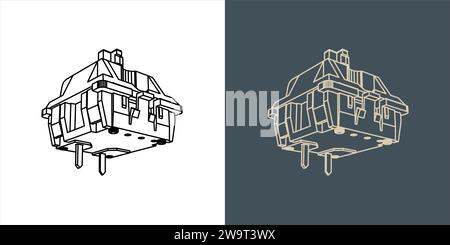 Mechanical Keyboard Switch wireframe blueprint vector illustration ...