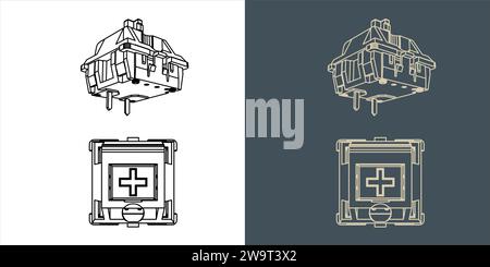 Mechanical Keyboard Switch wireframe blueprint vector illustration ...