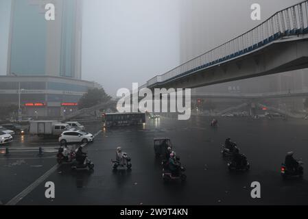 FUYANG, CHINA - DECEMBER 30, 2023 - Fog-shrouded Fuyang city, Anhui ...