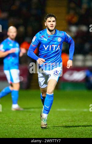 Ethan Pye #15 of Stockport County F.C.warms-up before the match during ...
