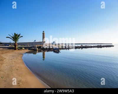 View over Rethymnon Beach towards the Old Lighthouse, City of Rethymno ...