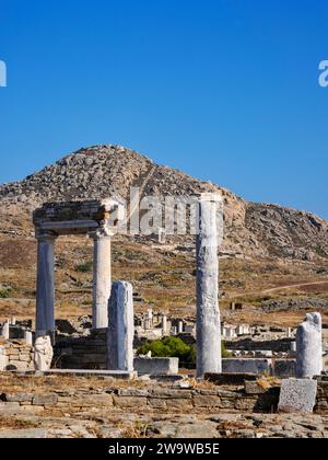 View towards the Mount Kynthos, Delos Archaeological Site, Delos Island ...