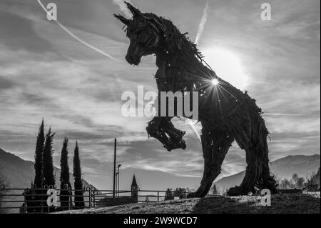 The big wooden horse of Marco Martalar artist in Strembo village of ...