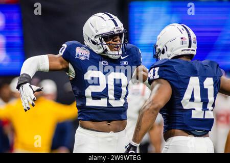 Penn State linebacker Kobe King runs a drill at the NFL football ...