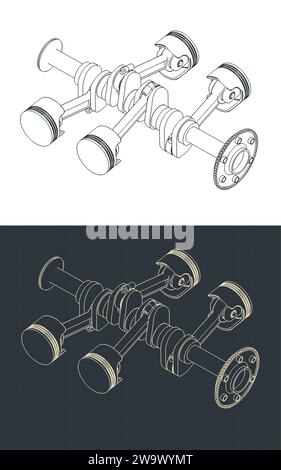 Stylized vector illustration of blueprints of a horizontally opposed ...