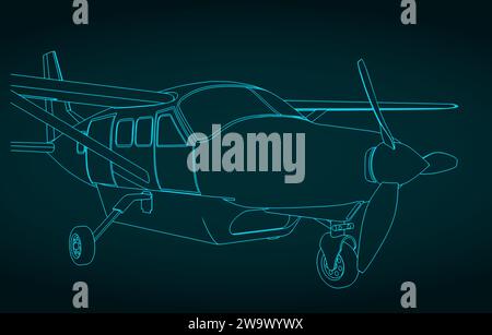 Stylized vector illustration of blueprints of turboprop engine Stock ...