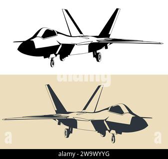 Stylized drawing of a modern military aircraft F-22 Raptor. Stealth ...
