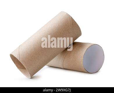 Tissue paper cores in stack or cross shape are isolated on white ...