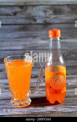 Cairo, Egypt, December 25 2023: Spiro Spathis mandarin orange soda ...