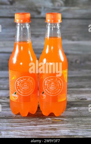 Cairo, Egypt, December 25 2023: Spiro Spathis mandarin orange soda ...