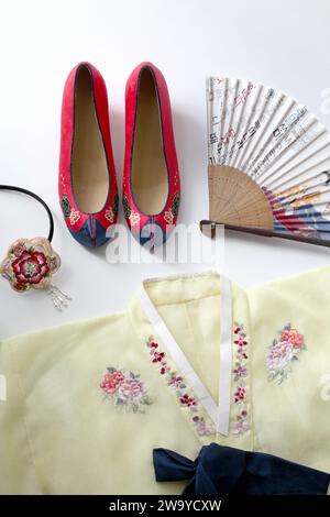 Traditional Korean gomusin or danghye shoes, a traditional jeogori ...