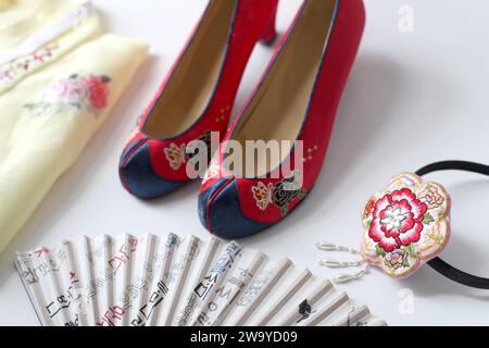 Traditional Korean Gomusin shoes or danghye with a Jeogori, a type of traditional Korean ...