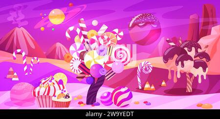 Fantasy land of candy alien planet with sweet trees, magic plants and ...