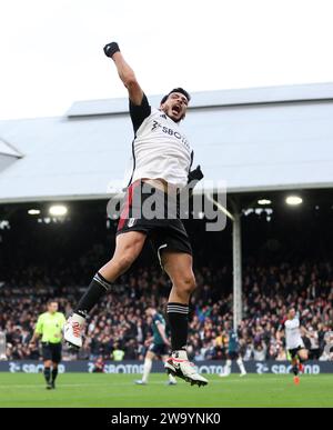 Fulham's Raul Jimenez celebrates scoring his team's first goal during ...