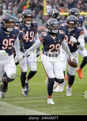 Chicago Bears cornerback Tyrique Stevenson (29) runs on the field ...