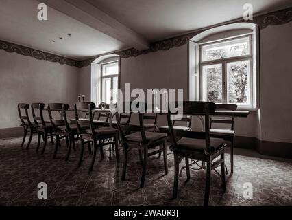 Dining room in German farmhouse restoration dating from 1820s Stock ...