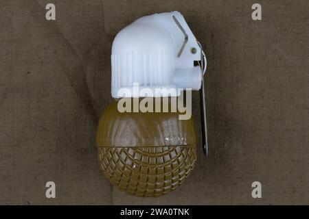 Soviet hand grenade RGO on khaki canvas background Stock Photo - Alamy