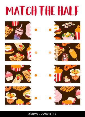 Match the half of cartoon fast food and desserts characters kids game ...