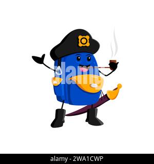 Pirate cartoon character, smoking pipe and holding sword and pistol ...