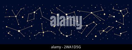 Stars constellation border and night sky map for astronomy or astrology ...