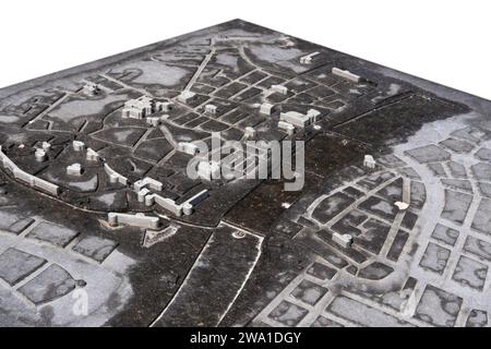 Tactile map with 3D model of buildings and landscape of the Baile ...