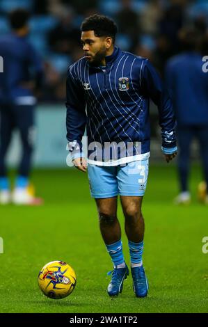 Coventry City's Jay Dasilva warming up before the Sky Bet Championship ...