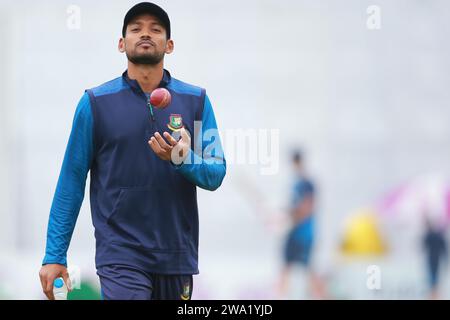 Bangladeshi cricket captain Najmul Hossain Shanto, right, and Mahmudul ...