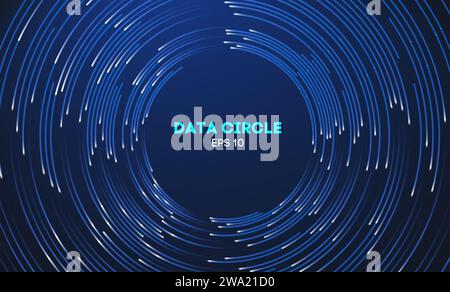 Circular data swirl on dark blue technology background. Hurricane ...