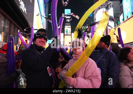 Reveler's gather in Time's Square for the 2026 New Year's Eve Ball Drop ...