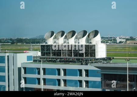 Large ventilation system air pipes outside modern building Stock Photo ...