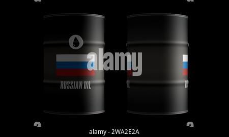 Russia oil crude petroleum fuel barrels in row concept. Russian petrol ...
