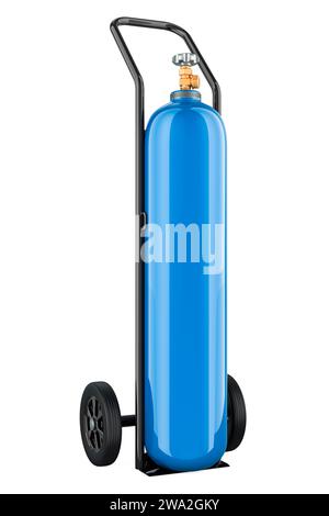 Blue gas cylinder with oxygen O2, 3D rendering isolated on white ...