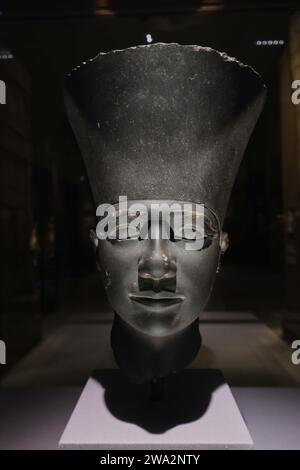 Cairo, Egypt - January 2, 2024: Greywacke stone bust of Userkaf ...