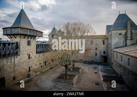 Inner central courtyard, Château Comtal, Large, restored 12th-century ...