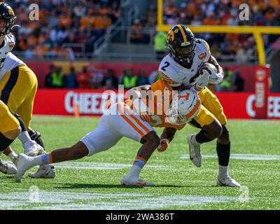 Iowa running back Kaleb Johnson runs a drill at the NFL football ...