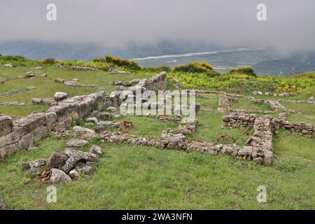Remains of the Illyrian hilltop settlement of Byllis and view of the ...
