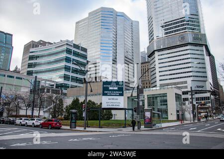 Saint-Antoine and Square-Victoria street signs in downtown Montreal ...