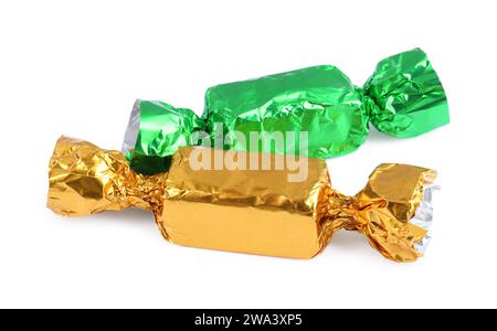 Two candies in colorful wrappers isolated on white Stock Photo - Alamy