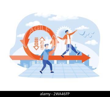 Agile development methodology. People running to success. Flexible developing process logo. flat ...